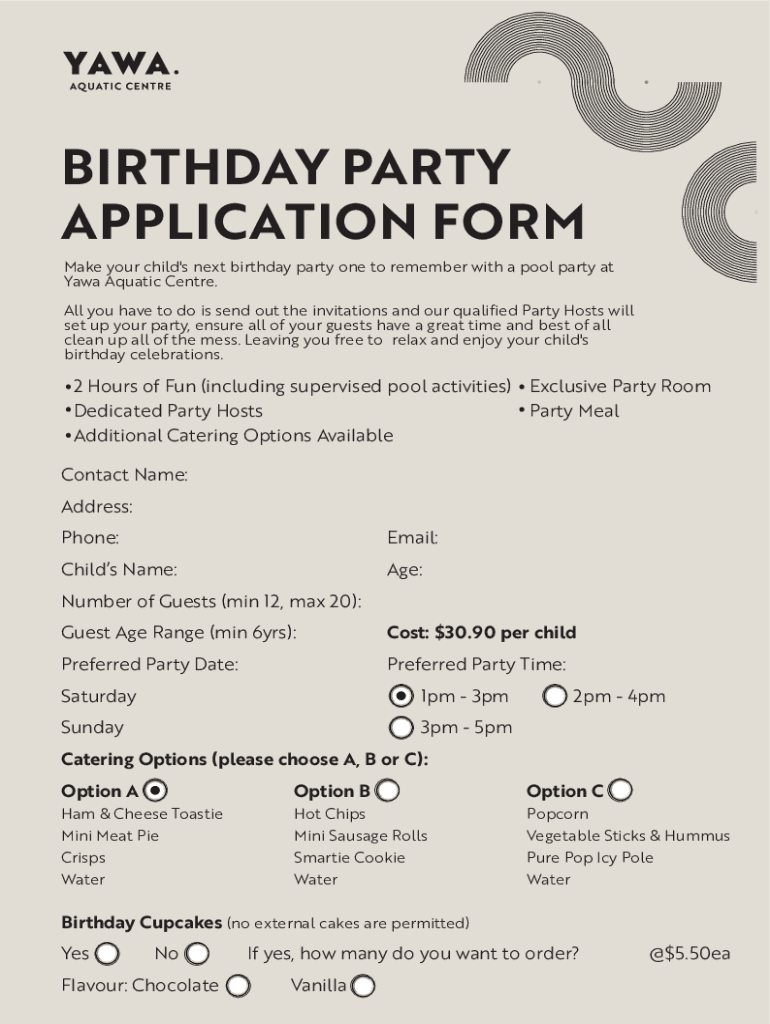 Fillable Online Yawa Party Application Form Fax Email Print - pdfFiller