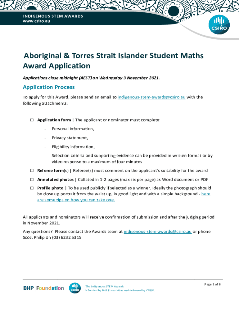 Fillable Online Aboriginal & Torres Strait Islander Student Maths Award ...