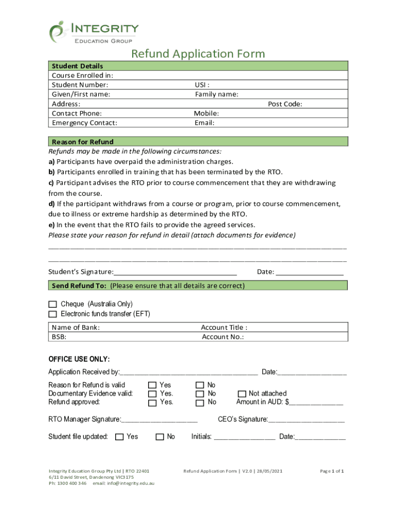 Fillable Online Refund Application Form - Blue Lotus Fax Email Print - pdfFiller