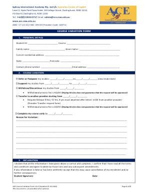 Fillable Online COURSE VARIATION FORM - ace.nsw.edu.au Fax Email Print ...