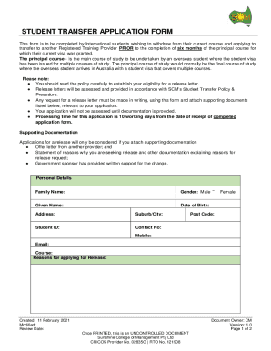 Fillable Online Student Transfer Application form Fax Email Print ...