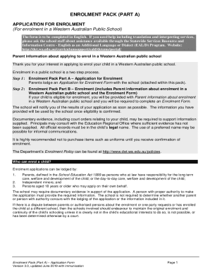 Fillable Online ENROLMENT PACK (PART A) APPLICATION FOR ENROLMENT ...