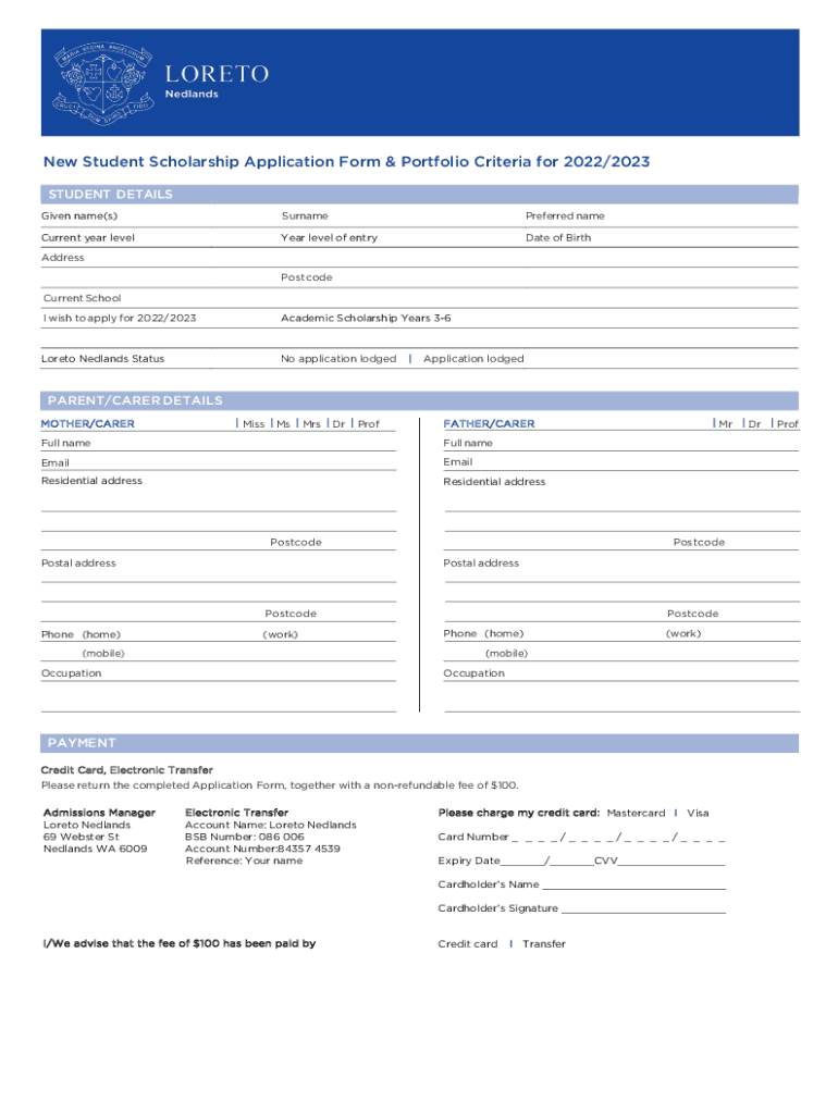 Fillable Online loretonedlands wa edu Loreto-Nedlands-Scholarship ...