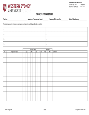 Fillable Online Recruitment - Shortlisting Form Fax Email Print - pdfFiller