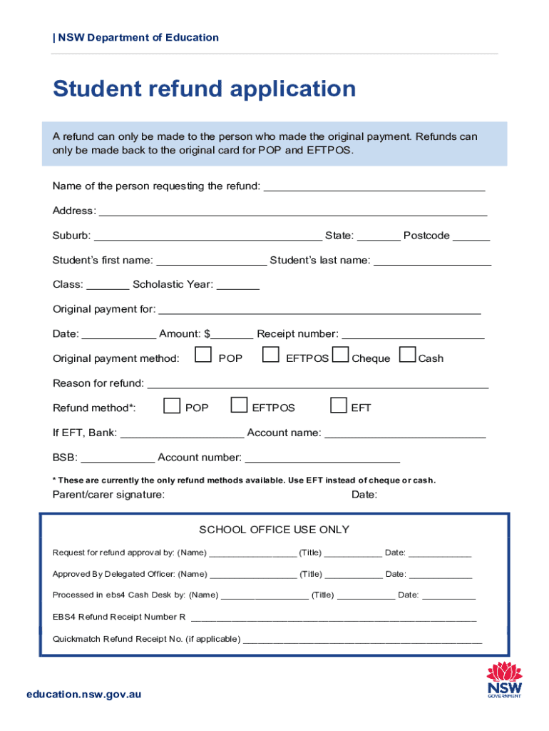 Fillable Online Student refund application form. Student refund ...