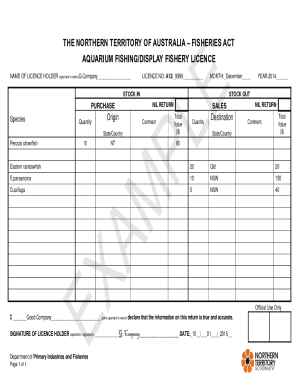 Fillable Online nt gov Aquarium fish display logbook return form - part ...