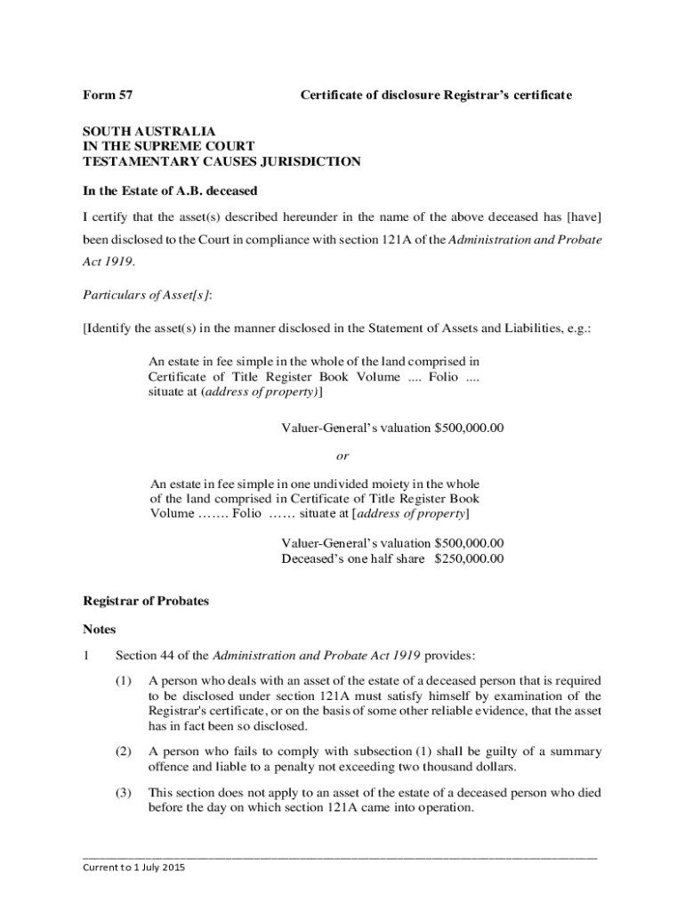 Fillable Online Form 57 - Certificate of disclosure Registrars ...