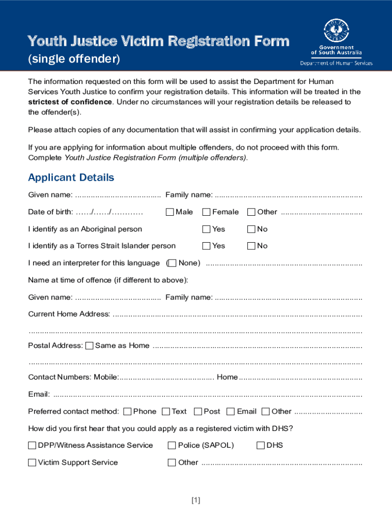 Fillable Online Victims Register Application Form - Youth Justice NSW ...