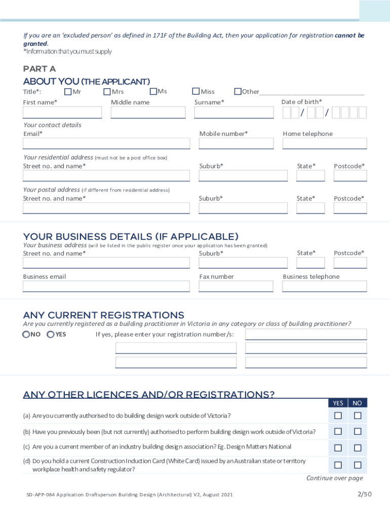 Fillable Online Registration Application Form - Victorian Building ...