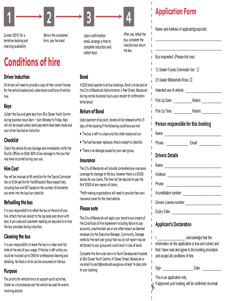 Fillable Online Billy Dower Bus Hire Application Form - City of ...