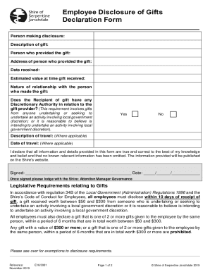 Fillable Online Employee Disclosure of Gifts Declaration Form Fax Email ...