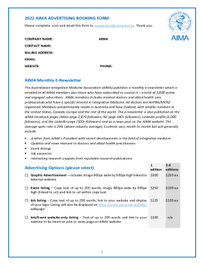 Fillable Online 2021 AIMA E-newsletter Advertising Booking Form Fax ...