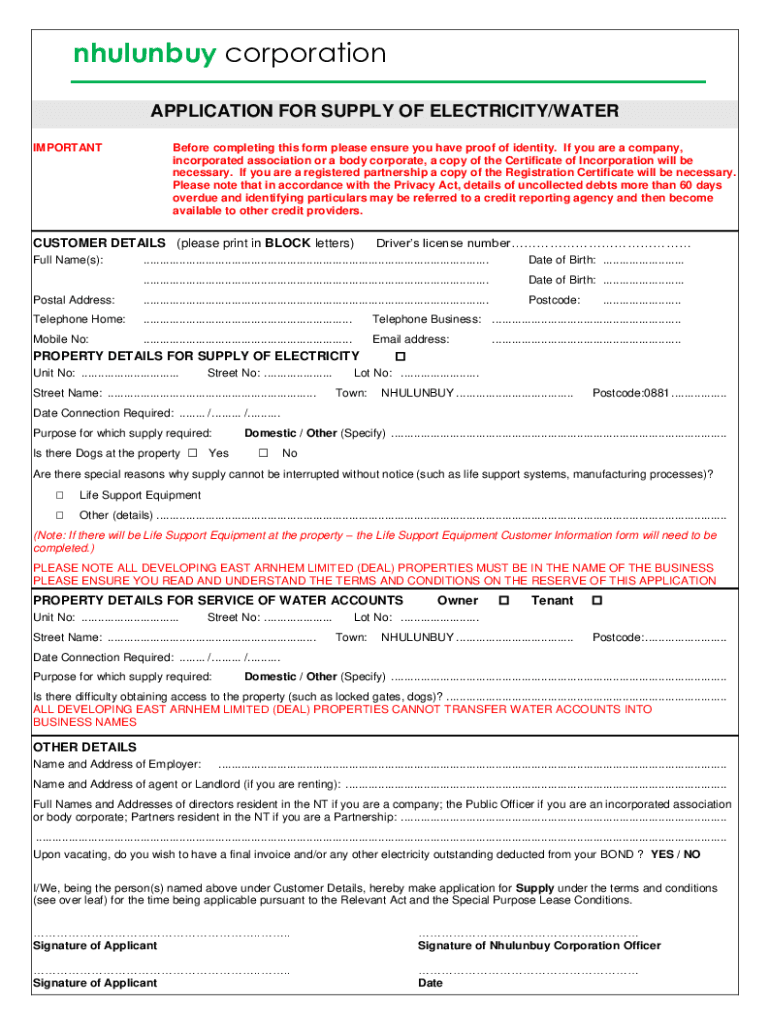 Fillable Online ncl net Application for commercial electricity ...