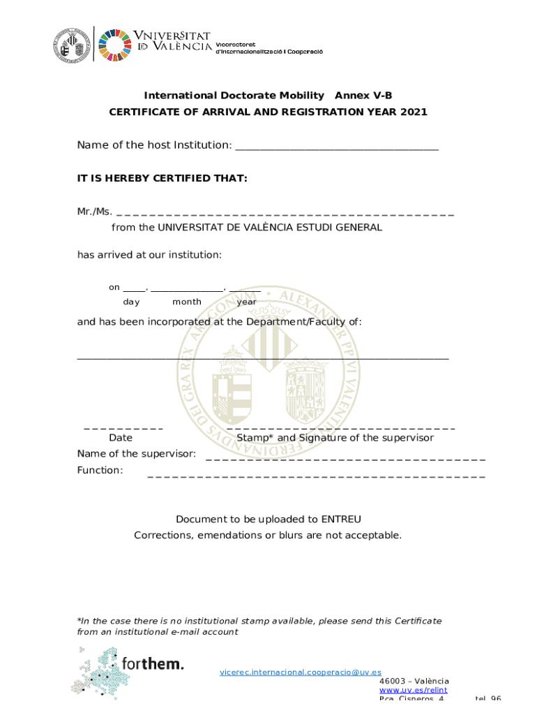 CERTIFICATE OF ARRIVAL AND REGISTRATION YEAR 2021 Doc Template | pdfFiller