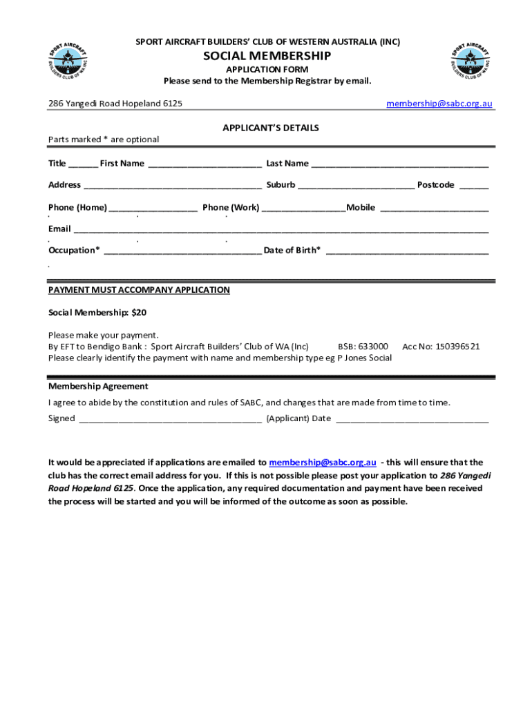 Fillable Online Free Membership Application Forms & Templates (Word PDF ...