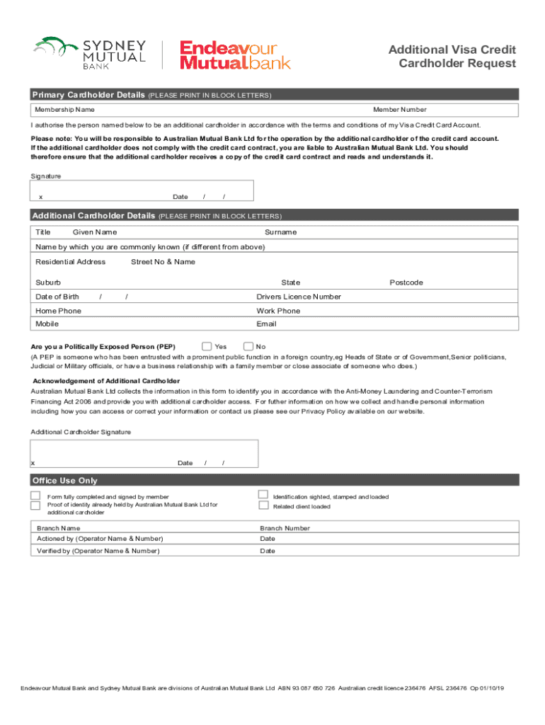 Fillable Online Additional Visa Credit Cardholder Request Fax Email Print - pdfFiller