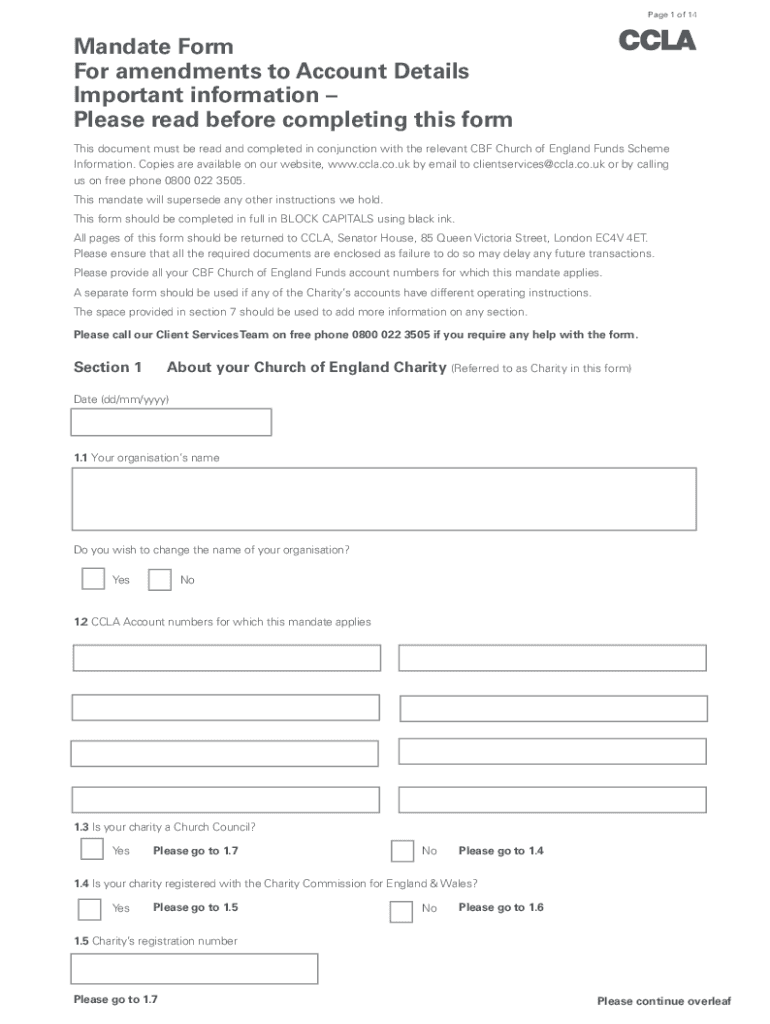 Fillable Online Mandate Form - For amendments to account details CCLA ...