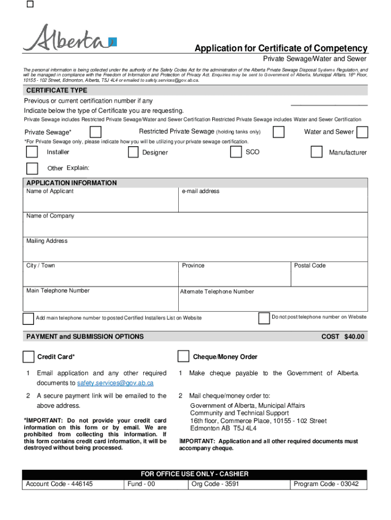 Fillable Online Installer certificate of competency application ...