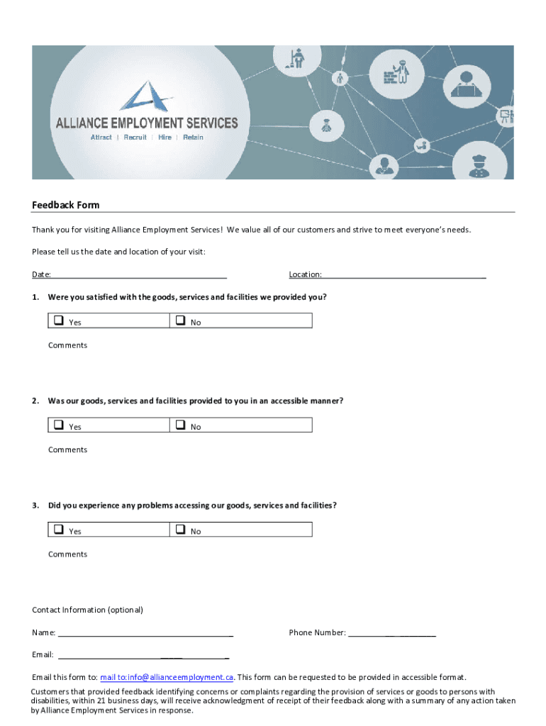 Fillable Online Service Feedback Form - Fill and Sign Printable ...