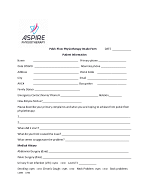 Fillable Online Patient Intake Forms - Pelvic Health Physical Therapy ...