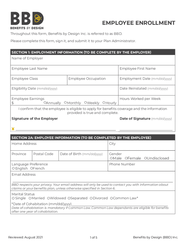 Fillable Online Employee Change Request Form - Benefits by Design Fax ...