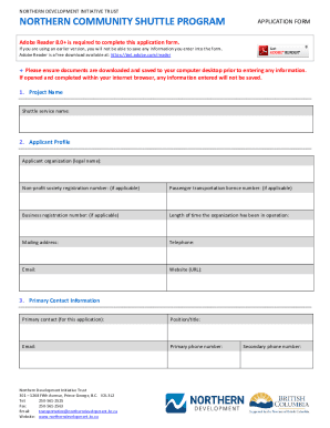 Fillable Online Northern Community Shuttle Application Form Fax Email ...