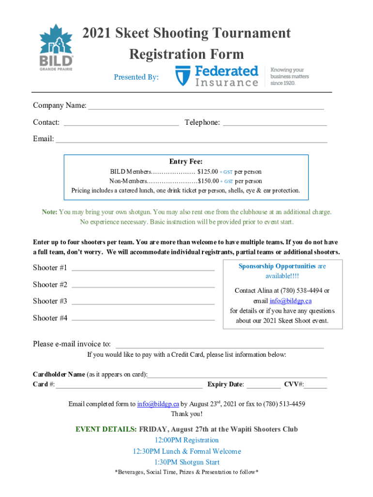 Fillable Online Fillable Online 2020 Skeet Shoot Registration Form ...