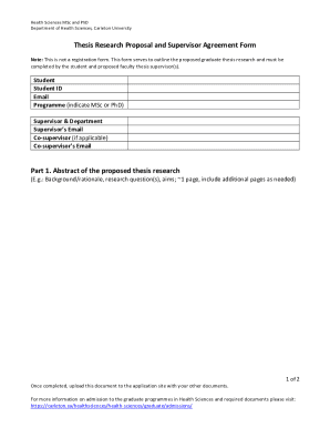 Fillable Online Thesis Research Proposal and Supervisor Agreement Form ...