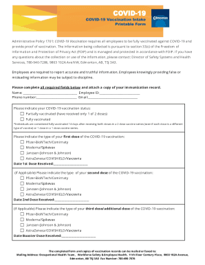 Fillable Online COVID-19 Vaccination Intake Form. COVID-19 Vaccination ...