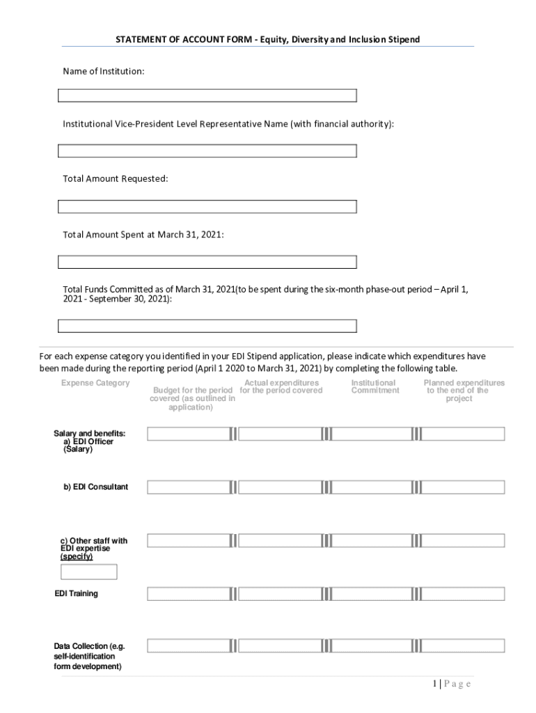 Fillable Online STATEMENT OF ACCOUNT FORM - Equity, Diversity and ...