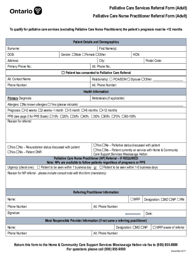Fillable Online Palliative Care Services Referral Form (Adult) Nurse ...