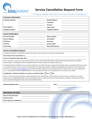 Fillable Online Fillable Online Service Cancellation Request Form Fax ...