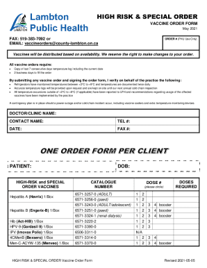 Fillable Online LPH General Vaccine Order Form. 2203-97 (04/02) Fax ...