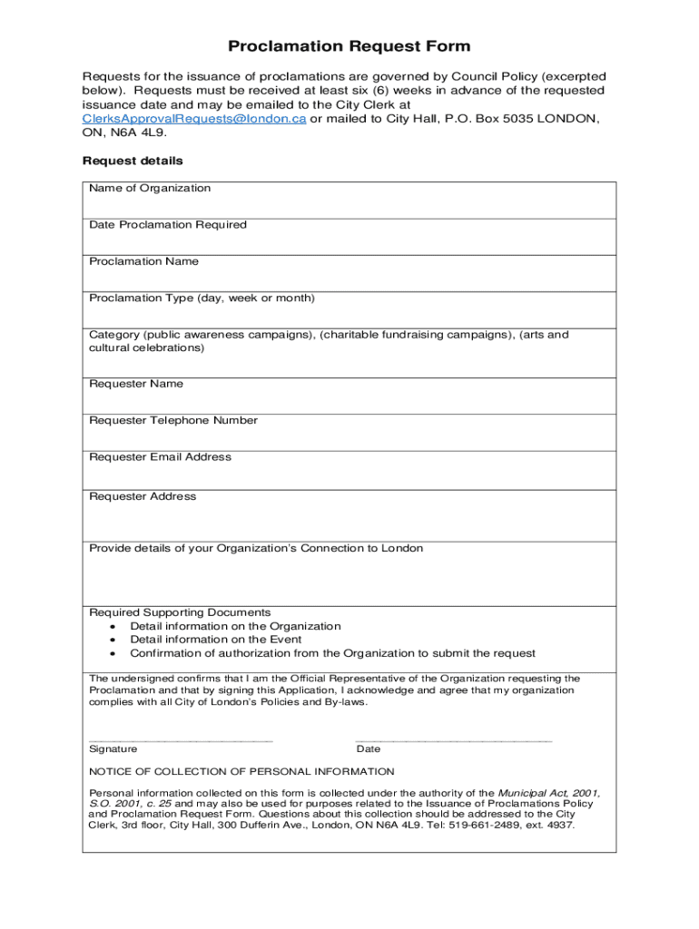 Fillable Online Proclamation Request Form Requests for the issuance of ...