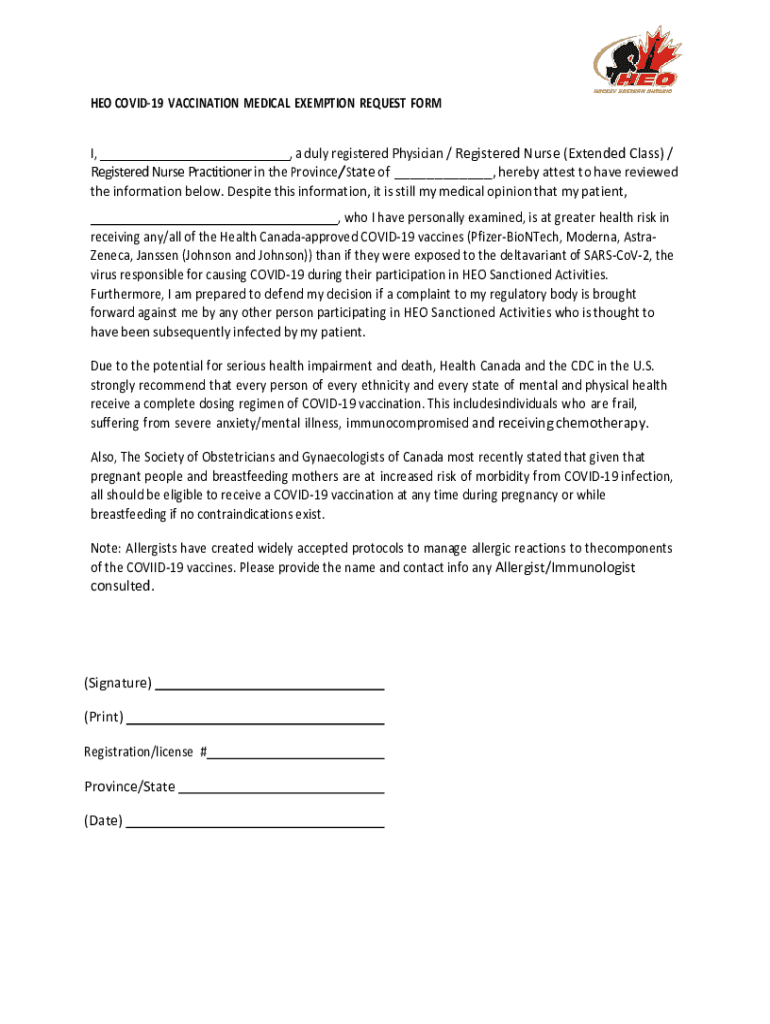 Fillable Online HEO COVID-19 VACCINATION MEDICAL EXEMPTION REQUEST FORM ...