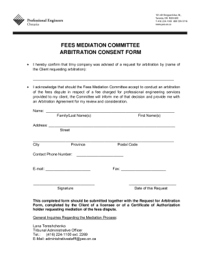 Fillable Online FEES MEDIATION COMMITTEE ARBITRATION CONSENT FORM - PEO ...