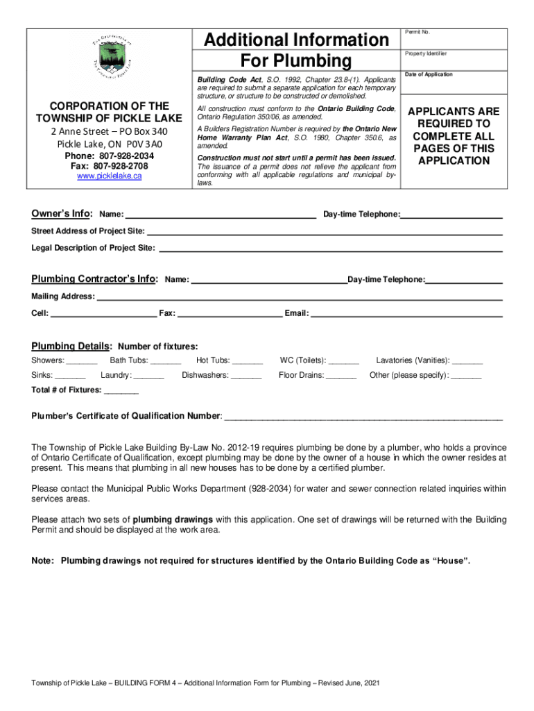 Fillable Online Additional Information For Plumbing Property Identifier Fax Email Print - pdfFiller