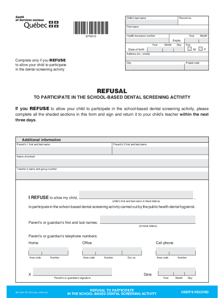 Fillable Online Fillable Online REFUSAL TO PARTICIPATE IN THE SCHOOL ...