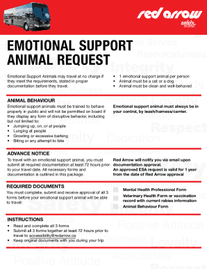 Fillable Online EMOTIONAL SUPPORT ANIMAL REQUEST - redarrow.ca Fax ...