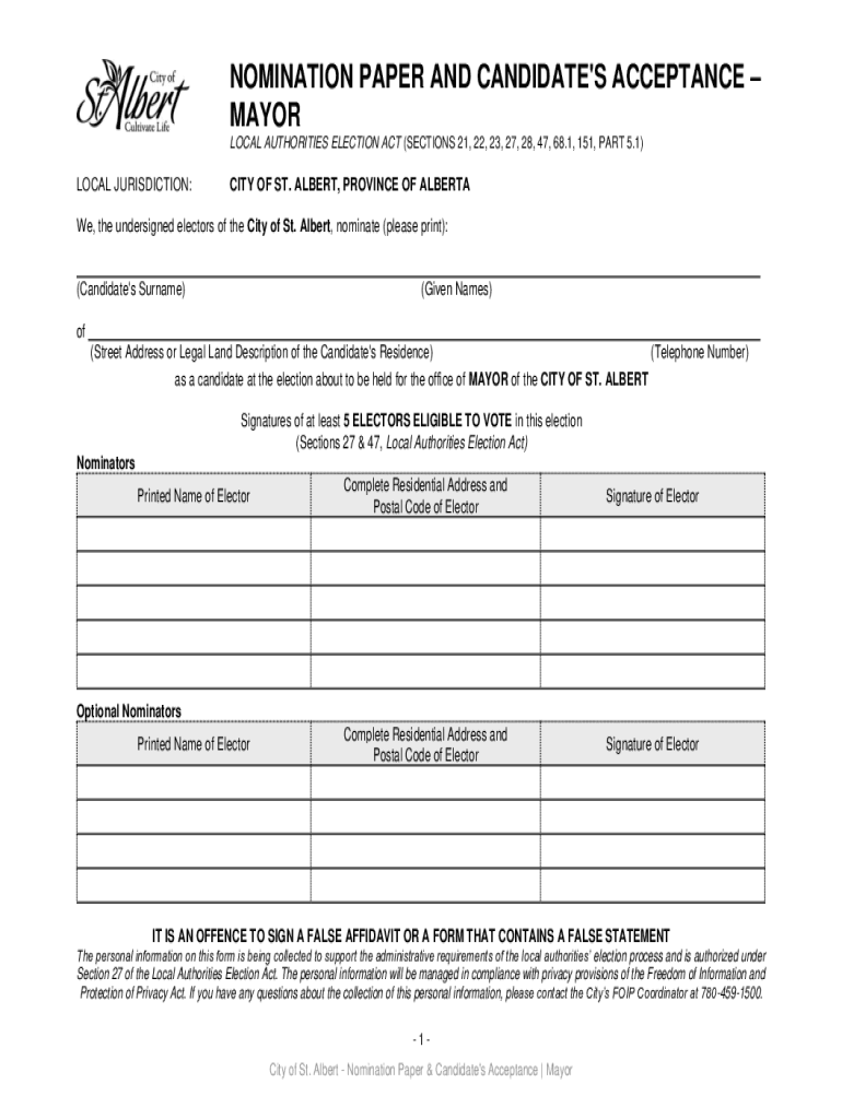 Fillable Online FORM 4 NOMINATION PAPER AND CANDIDATES ACCEPTANCE Local ...