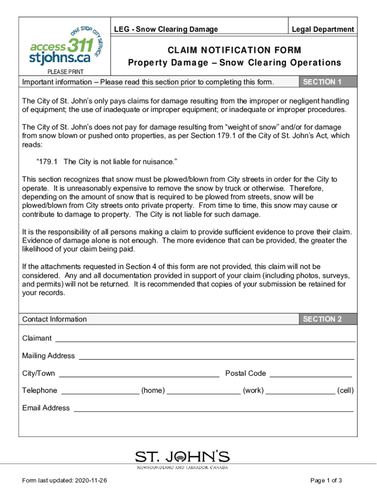 Fillable Online Fillable Online Claim Notification Form - Property ...