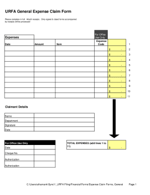 Fillable Online Expense Claim Forms, General - urfa.ca Fax Email Print ...