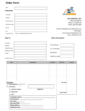Fillable Online AAA Survival Order Form - AAA Survival, Approved ...