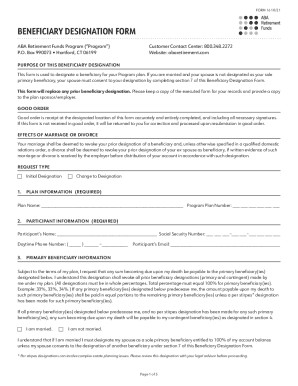 Fillable Online Beneficiary Designation Form - ABA Retirement Funds Fax ...