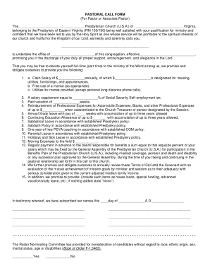 Fillable Online Pastoral Call Form - Presbytery of Great Rivers - Home ...