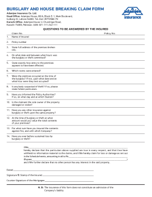 Fillable Online Adamjee Burglary and House Claim Form.FH10 Fax Email ...
