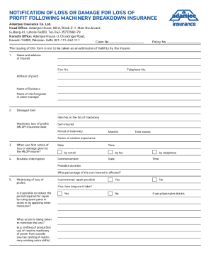 Fillable Online Adamjee Machinery Breakdown Claim Form.FH10 Fax Email ...