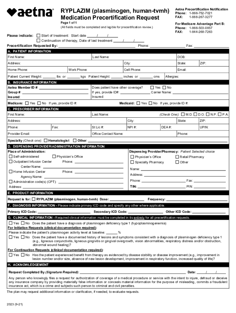 Fillable Online Ryplazim (plasminogen, human-tvmh) Medication ...