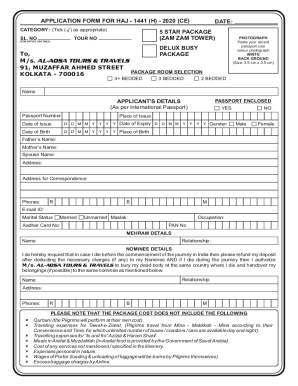 Fillable Online APPLICATION FORM FOR HAJ - 1441 (H) - 2020 (CE) DATE ...