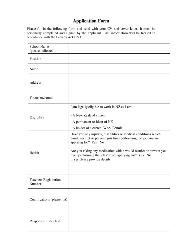 Fillable Online Please fill in the following form and send with your CV ...